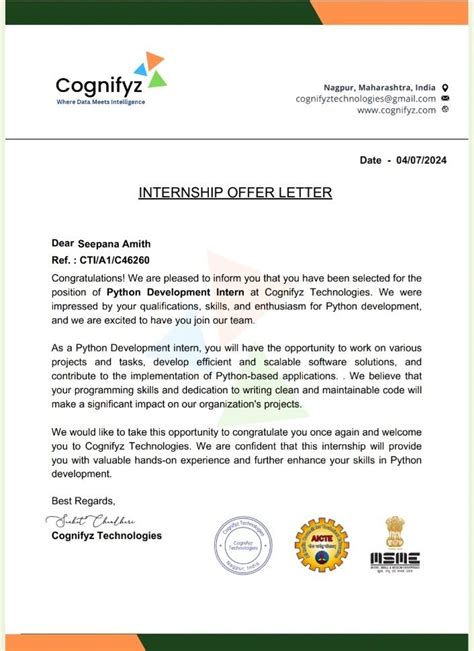 Seepana Amit On Linkedin Internship Python Cognifyz Cognifyztech Cognifyztechnologies