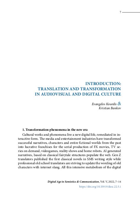 Pdf Introduction Translation And Transformation In Audiovisual And