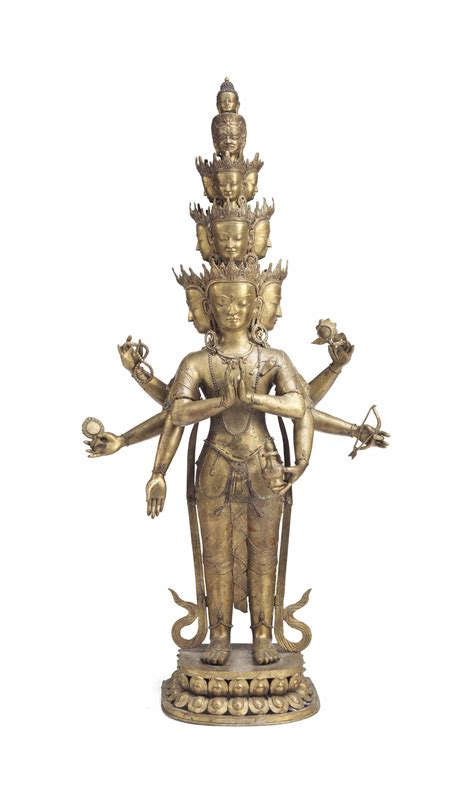 A Gilt Bronze Figure Of An Eleven Headed Avalokiteshvara Tibet 19th