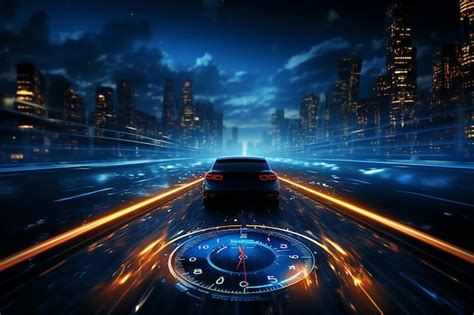 Premium Ai Image Speedometer In The Rays Of Night Road Speed
