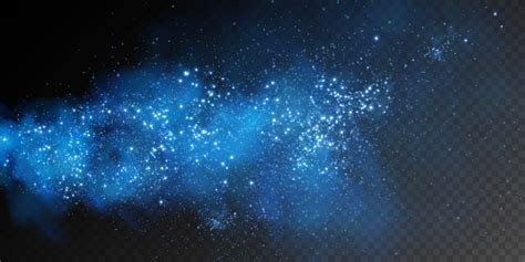 환상적인 연기 배경입니다 반짝이는 별의 작은 입자와 반짝이는 마법의 연기 빛나는 입자의 안개 별가루가 있는 푸른 증기 벡터 일러스트 레이 션 벡터에 대한 스톡 벡터 아트 및