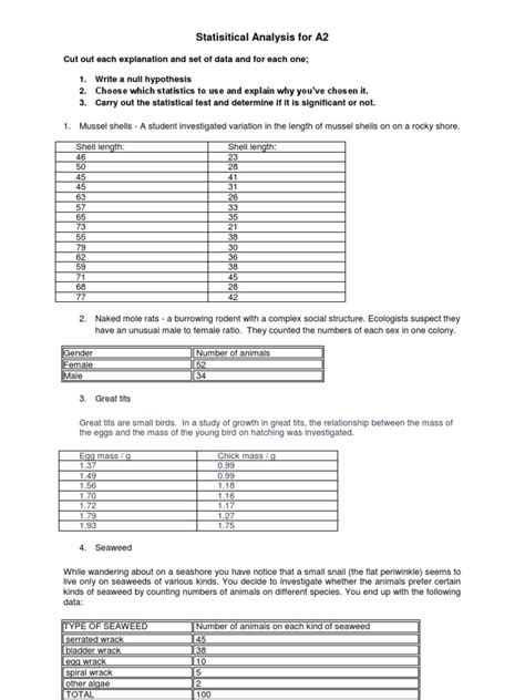 Statisitical Analysis For A2 Download Free Pdf Statistics Organisms