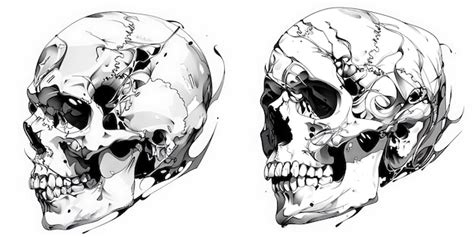 Dynamic Mangaesque Skull Illustrations With Bold Angular Linework Premium Ai Generated Image