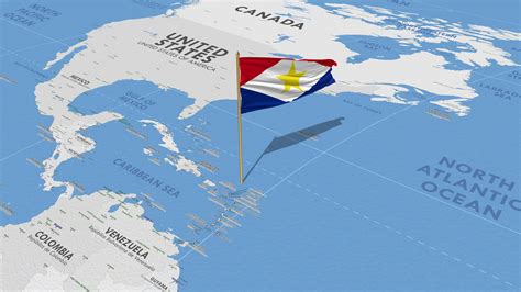 Saba Island Flag Waving With The World Map Seamless Loop In Wind 3d