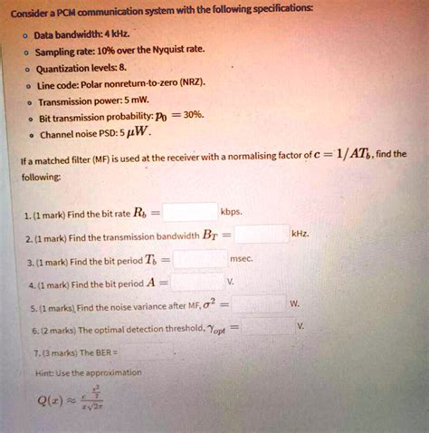 Solved Consider A Pcm Communication System With The Following