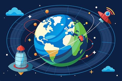 Premium Vector Satellite Network Orbiting Earth For Global Communications