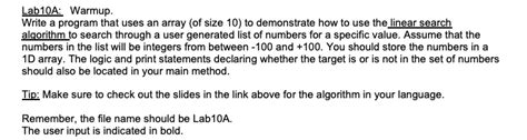 Solved Lab 10a Warmup Write A Program That Uses An Array