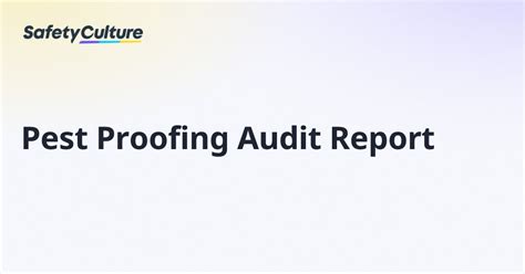 Pest Proofing Audit Report Free Template