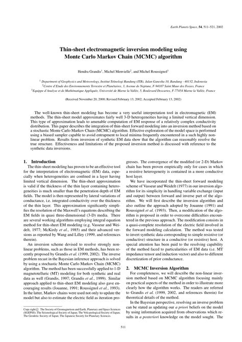 Pdf Thin Sheet Electromagnetic Inversion Modeling Using Monte Carlo