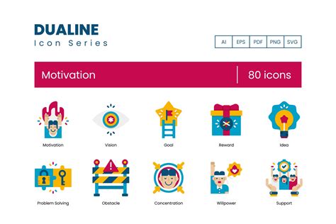 80 Motivation Icons Dualine Flat Icons ~ Creative Market