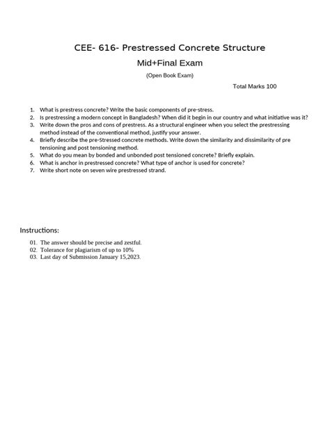 Cee 616 Prestressed Concrete Structure Assignment Pdf