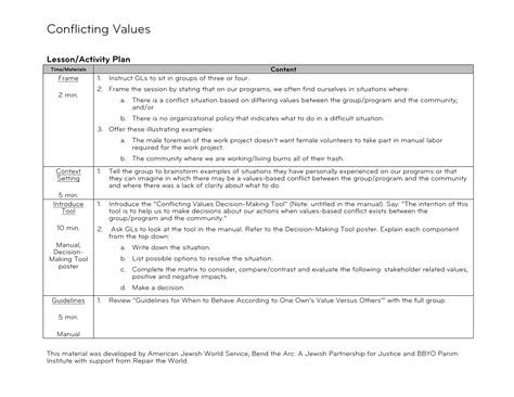 8a conflicting values lesson plan and ub d ppt
