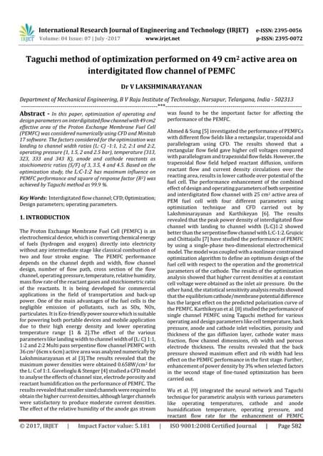 Taguchi Method Of Optimization Performed On 49 Cm2 Active Area On