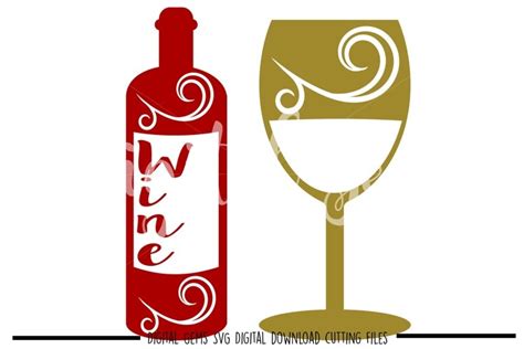 Wine Bottle And Glass Svg Eps Dxf Png Files