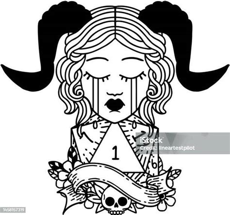 흑백 문신 라인 워크 스타일 우는 넥타이 자연스러운 하나 D20 주사위 롤 라인아트에 대한 스톡 벡터 아트 및 기타 이미지