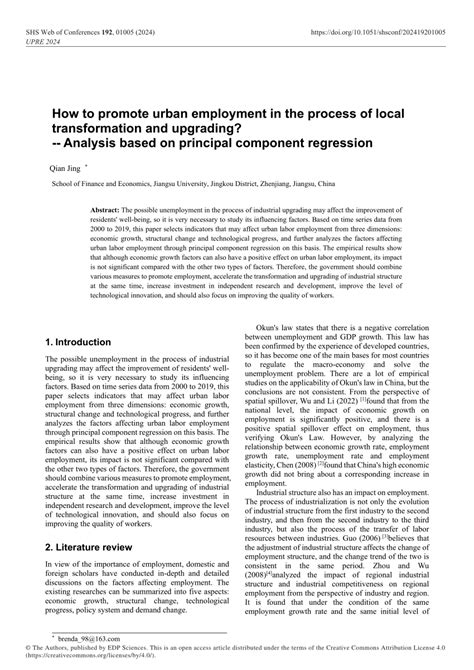 Pdf How To Promote Urban Employment In The Process Of Local