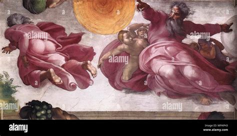 English Creation Of The Sun Moon And Plants 1511 890 Michelangelo