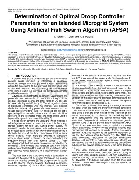 Pdf Determination Of Optimal Droop Controller Parameters For An Islanded Microgrid System