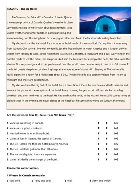 Printable Adult ESL Reading Comprehension Worksheets
