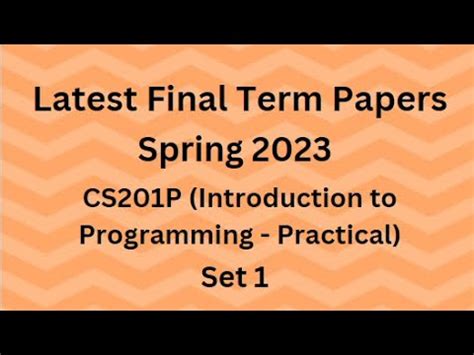 CS201P Introduction To Programming Practical Lab Final Term Paper