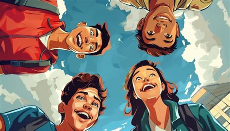 Joyful Characters Looking Upwards Premium Ai Generated Image