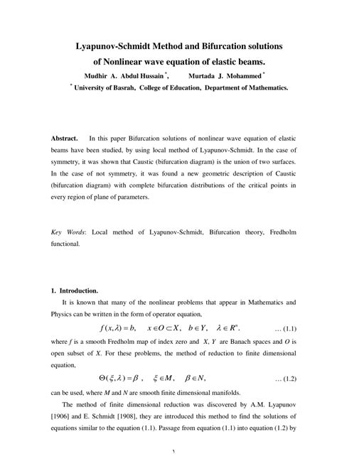 Pdf Lyapunov Schmidt Method And Bifurcation Solutions Of Nonlinear