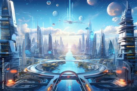 Futuristic Cityscape With Lush Greenery And Advanced Architecture
