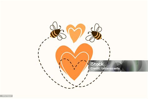 두 마리의 꿀벌이 하트 모양으로 길을 따라 서로 만나기 위해 날아갑니다 벡터 일러스트 레이 션 땅벌 사랑에 빠지다 벌에 대한 스톡 벡터 아트 및 기타 이미지 Istock