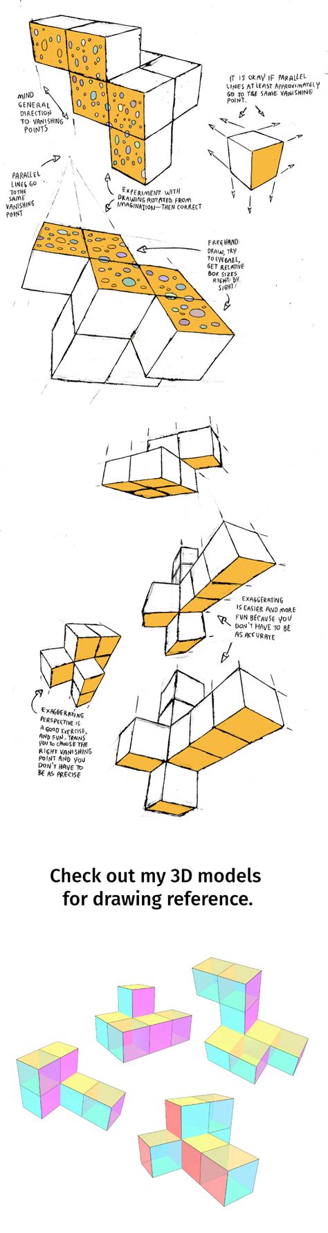 D Cube Models For Perspective Drawing Practice Stacked Boxes
