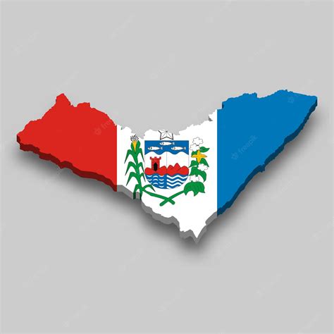 Mapa 3d Isométrico De Alagoas Com Bandeira Vetor Premium