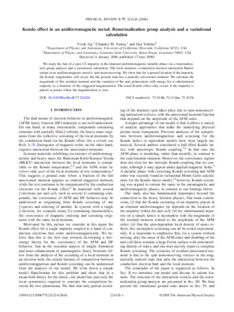 Pdf Kondo Effect In An Antiferromagnetic Metal Renormalization Group Analysis And A