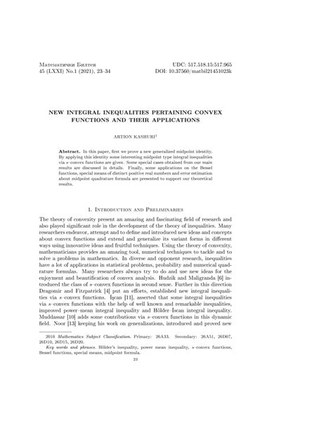 PDF NEW INTEGRAL INEQUALITIES PERTAINING CONVEX FUNCTIONS AND THEIR