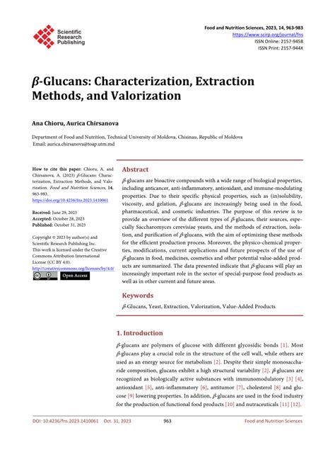 Pdf β Glucans Characterization Extraction Methods And Valorization