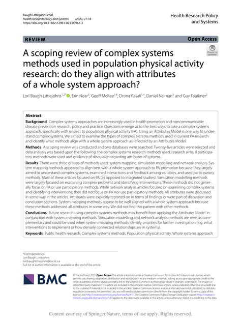 Pdf A Scoping Review Of Complex Systems Methods Used In Population