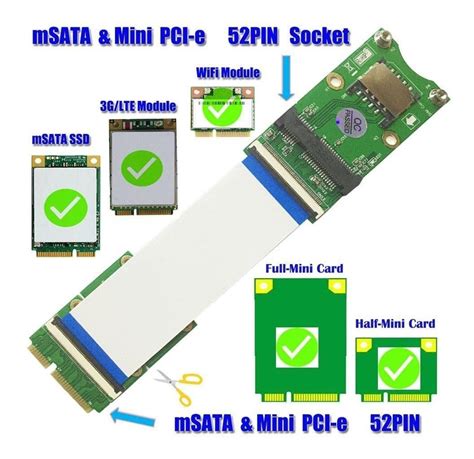 Cable Extensor Flexible Mini Pci E X Msata Con Sim 8pi Cuotas Sin Interés