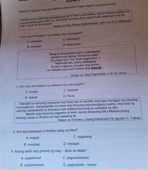 PANUTO Basahin Ang Mga Tekstong Nasa Kahon StudyX