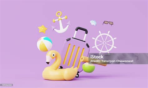 3d 렌더링 여름 휴가 해변 및 바다 아이콘 요소 개체 그룹 휴일 배경 개념 제품 모형 또는 여름 테마의 화장품에 대한 사실적인 디스플레이 미니멀하고 귀여운 디자인 3차원