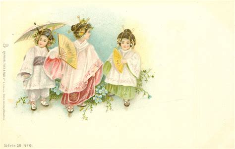 Three Japanese Girls Two With Fans And One With Parasol Tuckdb Postcards