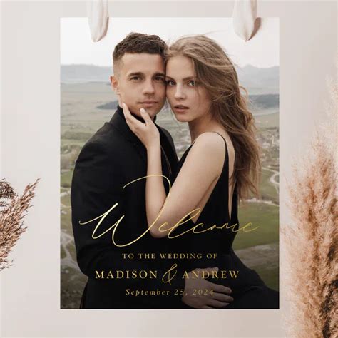 Elegant Gold Foil Script Wedding Welcome Sign Zazzle
