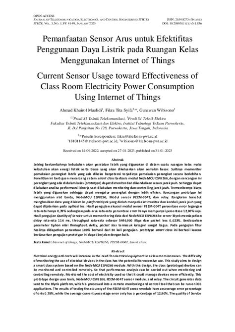 Pdf Pemanfaatan Sensor Arus Untuk Efektifitas Penggunaan Daya Listrik