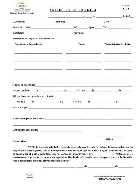 Formulario Pl1 Solicitud De Licencia Pdf
