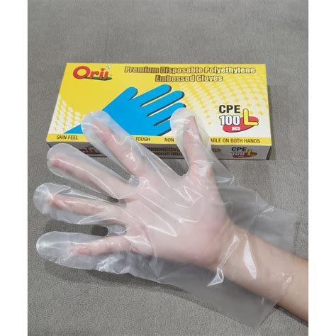 Orii Plastic Cpe Disposable Embossed Glove Size Sarung Tangan M L