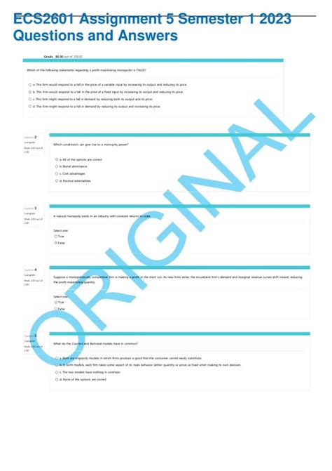 ecs2601 assignment 5 semester 1 2023 questions and answers