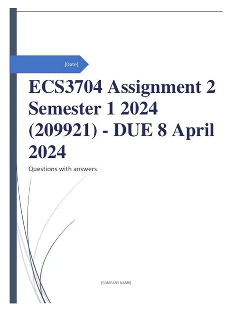 ECS Assignment Semester DUE April ECS ECS Stuvia SA