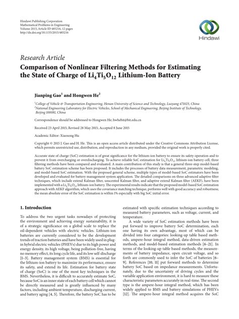Pdf Comparison Of Nonlinear Filtering Methods For Estimating The