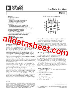 AD831 数据表 PDF Analog Devices