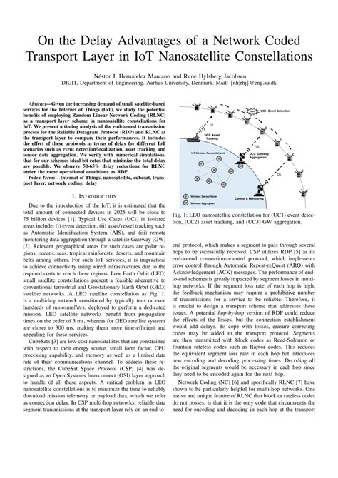 Pdf On The Delay Advantages Of A Network Coded Transport Layer In Iot Nanosatellite Constellations