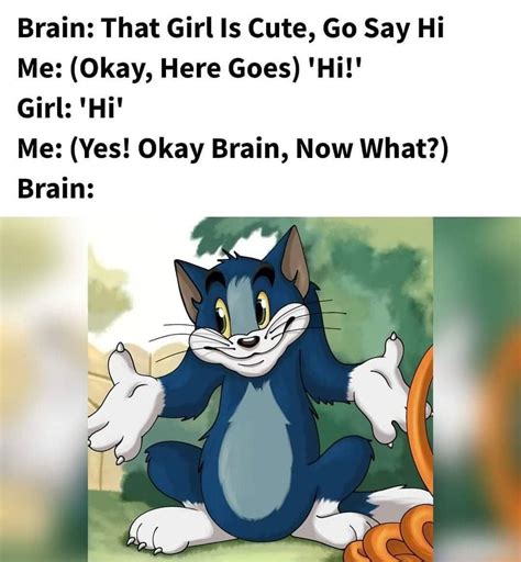 Brain That Girl Is Cute Go Say Hi Me Okay Here Goes Hi Girl