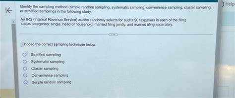Solved Identify The Sampling Method Simple Random Sampling Solved Identify The Sampling Method Simple Random Sampling