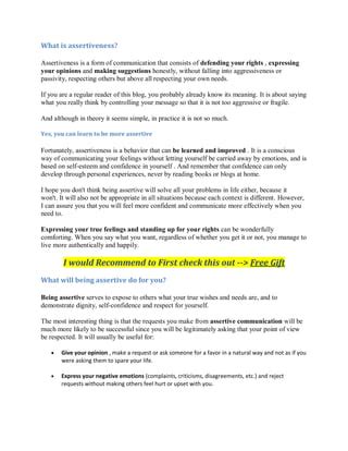 What Is Assertiveness And How To Be More Assertive PDF